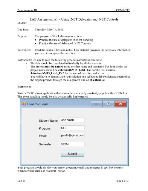 Lab Assignment 1 Using Net Delegates And Net Controls 8424