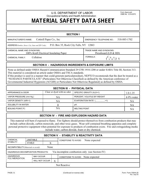 MSDS Sheet - Cottrell Paper