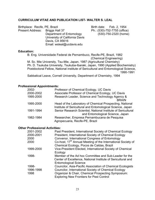 23 CURRICULUM VITAE AND PUBLICATION LIST ... - Walter Leal