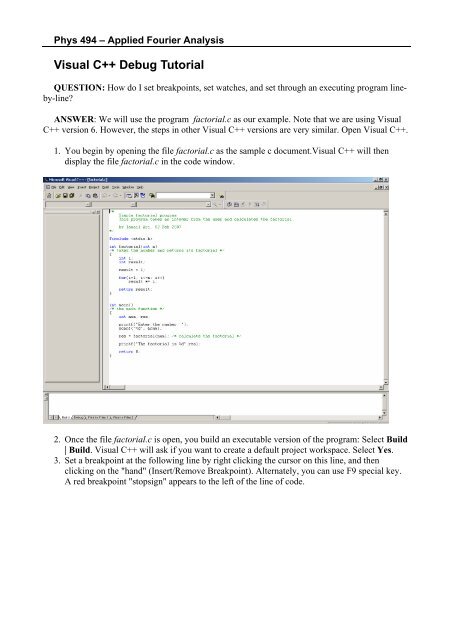 Visual C++ Debug Tutorial Visual C++ Debug Tutorial