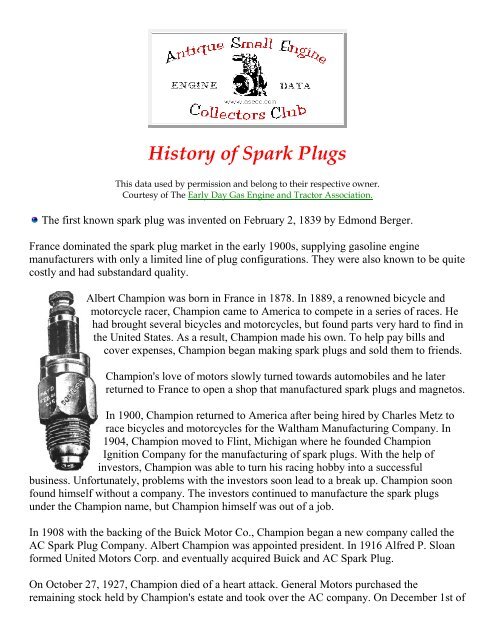 History of Spark Plugs - The Early Day Gas Engine and Tractor ...