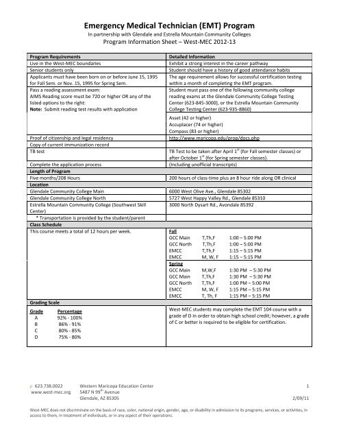 Emergency Medical Technician (EMT) Program - West-MEC