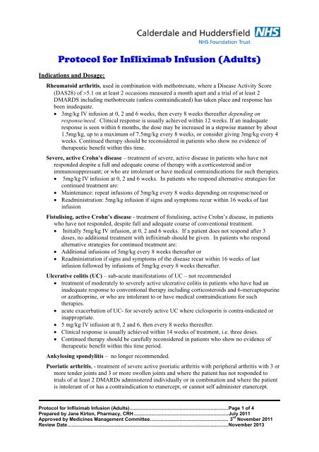 Protocol for Infliximab Infusion (Adults) - formulary.cht.nhs.uk