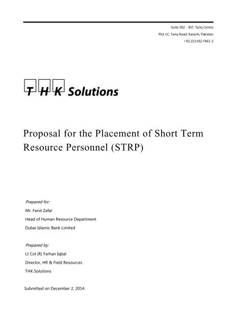 Proposal for the Placement of Short Term Resource Personnel (STRP)