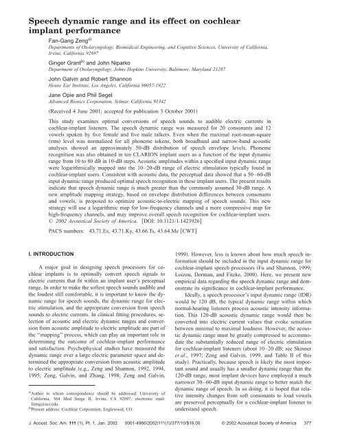 Speech dynamic range and its effect on cochlear implant performance