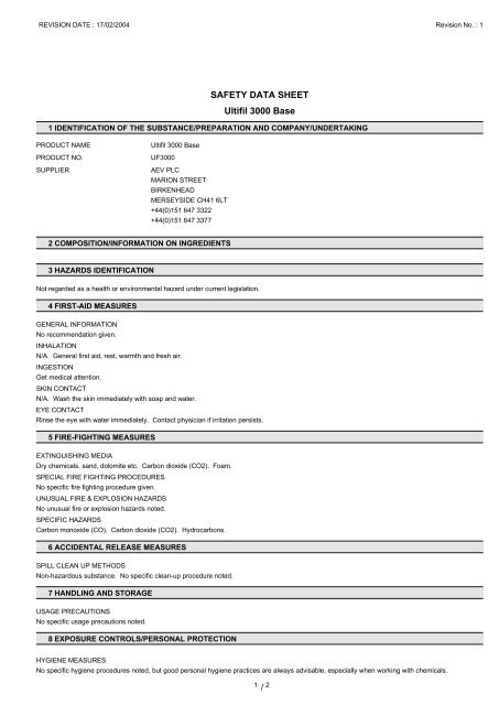 SAFETY DATA SHEET Ultifil 3000 Base - AET