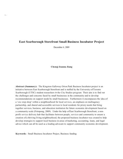 East Scarborough Storefront Small Business Incubator Project