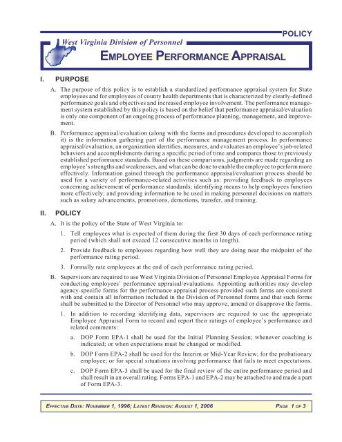 Employee Performance Appraisal Policy West Virginia Division Of 