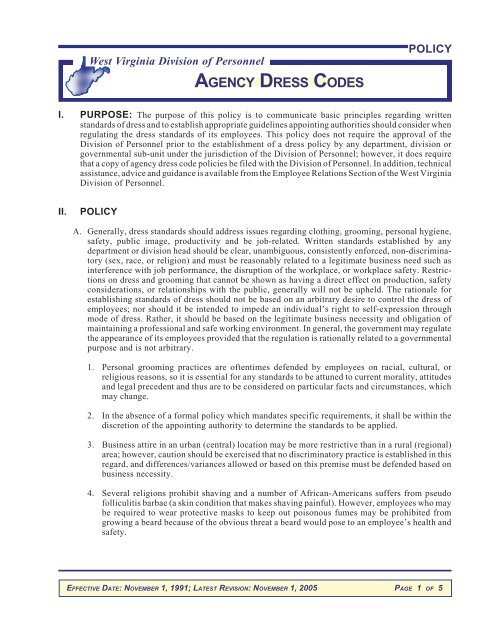 Agency Dress Codes - West Virginia Division of Personnel