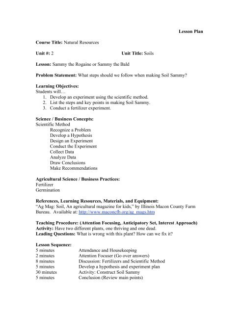 Lesson Plan Course Title: Natural Resources Unit #: 2 Unit Title ...