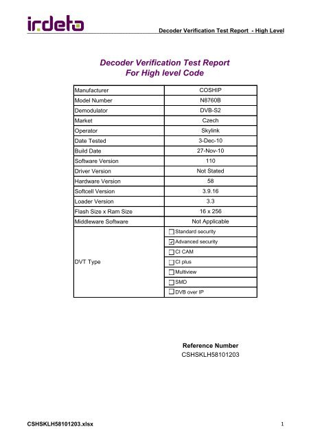 Decoder Verification Test Report For High level Code - AVS