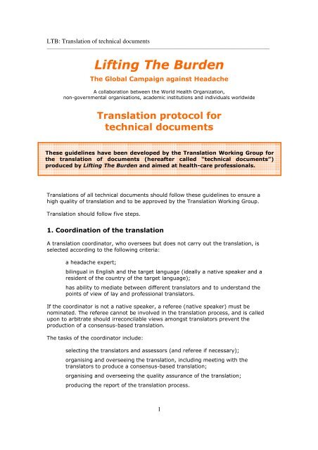 Translation protocol - Technical - Lifting The Burden