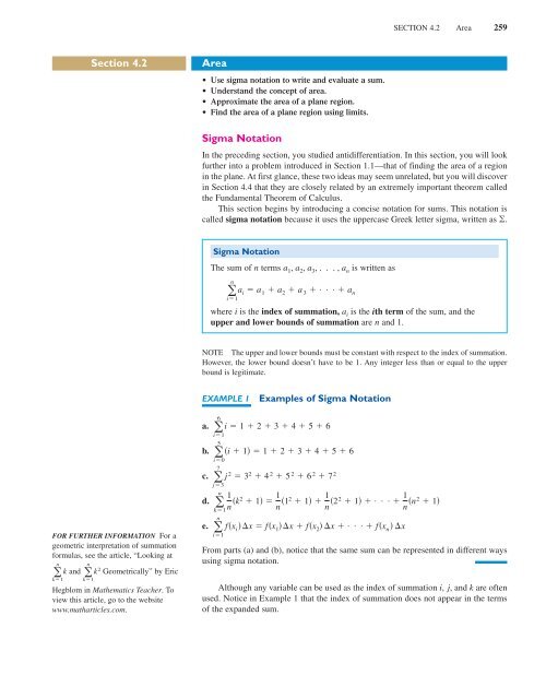 Section 4.2 Area Sigma Notation