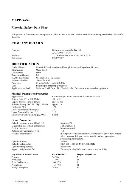 Rothenberger Mapp Gas - Plumbers' Supplies Co-op