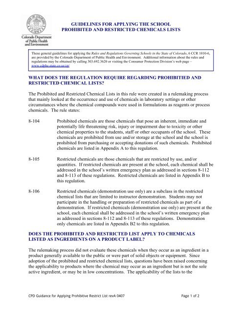 Guidance On Use Of The Prohibited And Restricted ... - Colorado.gov