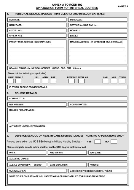 annex a to rcdm hq application form for internal courses