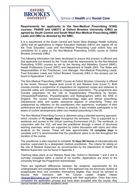 Requirements for applicants to the Non-Medical Prescribing (V300 ...