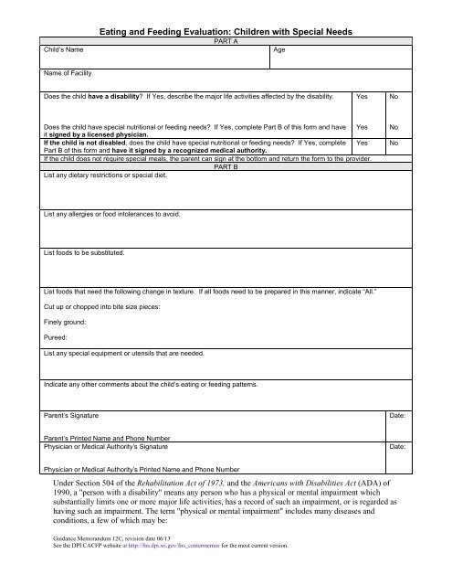 Eating and Feeding Evaluation Form - WI Child Nutrition Programs ... Eating and Feeding Evaluation Form - WI Child Nutrition Programs ...