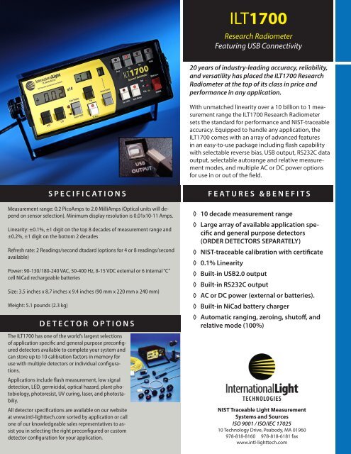ILT1700 Radiometer / Photometer Datasheet - International Light ...