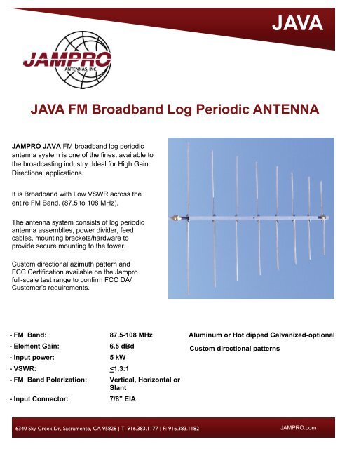 JAVA Broadband Log Periodic FM ANTENNA - Jampro Antennas, Inc.