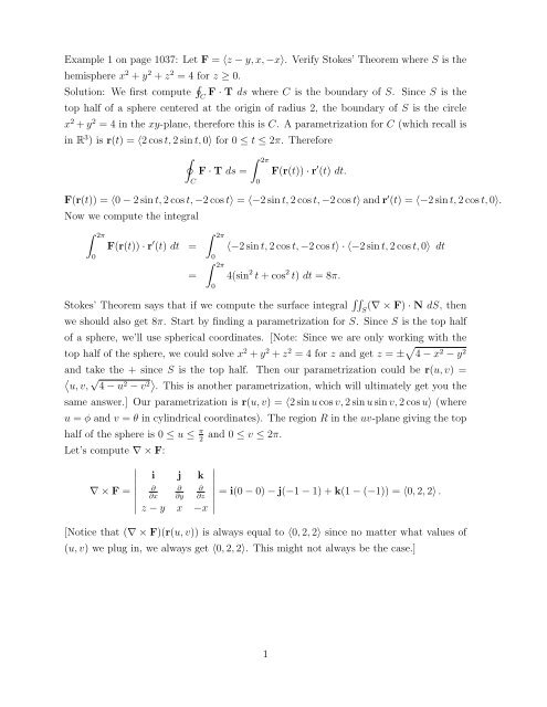 Stokes' Theorem Example