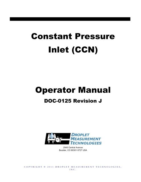 Constant Pressure Inlet - Droplet Measurement Technologies