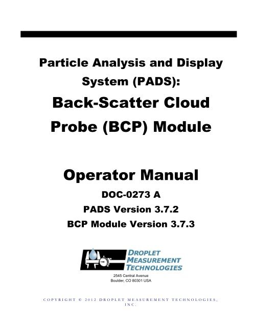 BCP PADS Manual - Droplet Measurement Technologies