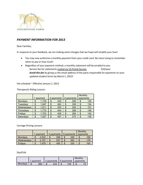 Forms page - Fieldstone Farm Therapeutic Riding Center