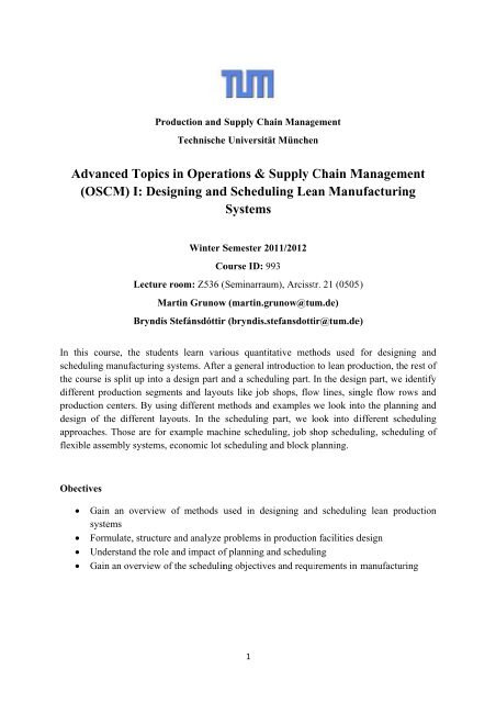 Course schedule - TUM Produktion und Supply Chain Management