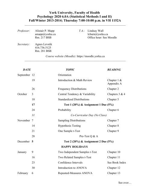 Statistical Methods I and II - York University