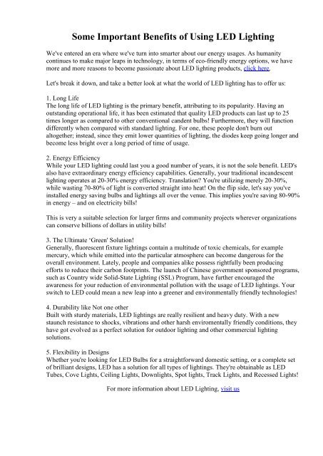 Some Important Benefits of Using LED Lighting