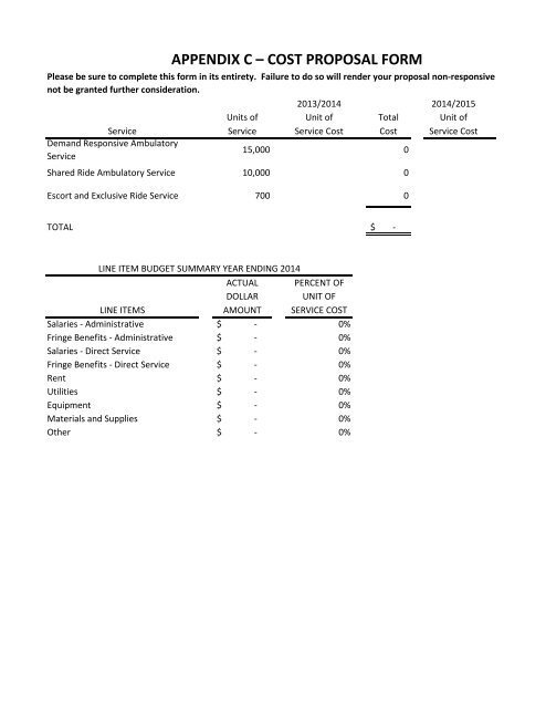 APPENDIX C â COST PROPOSAL FORM - COLTS Bus