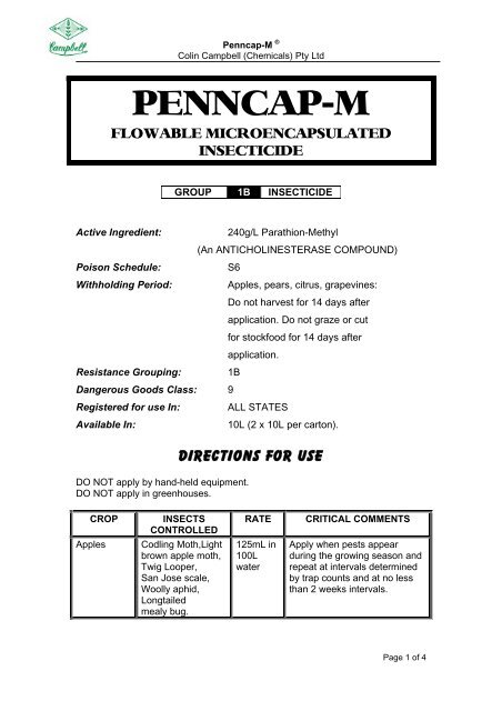 PENNCAP-M - Colin Campbell Chemicals