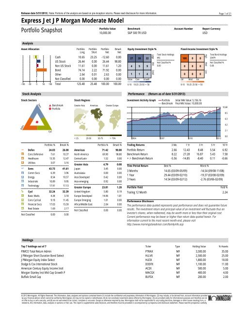 Express Jet JP Morgan Moderate Model Portfolio Snapshot