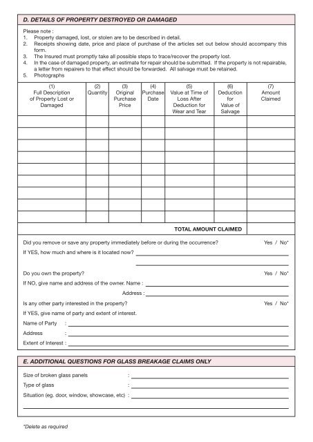 Property Claim Form - Great Eastern Life