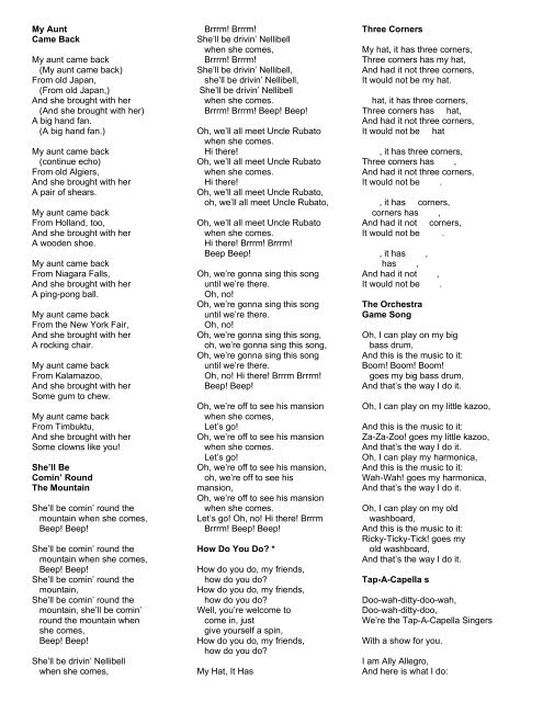 My Aunt Came Back My aunt came back - Wee Sing