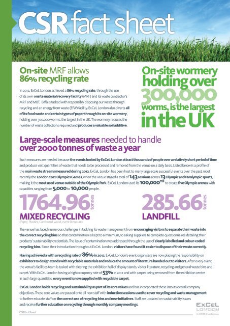 CSR fact sheet - ExCeL London