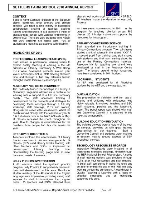 settlers farm school 2010 annual report - Settlers Farm Campus