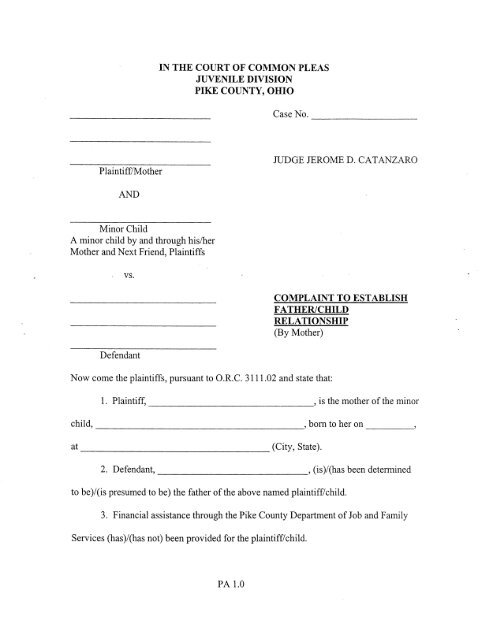 PA1.0 Complaint to Establish Paternity(mother)