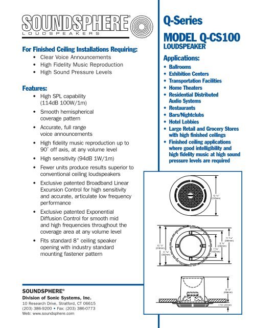 Download the Model Q-CS100 Spec Sheet - Soundsphere