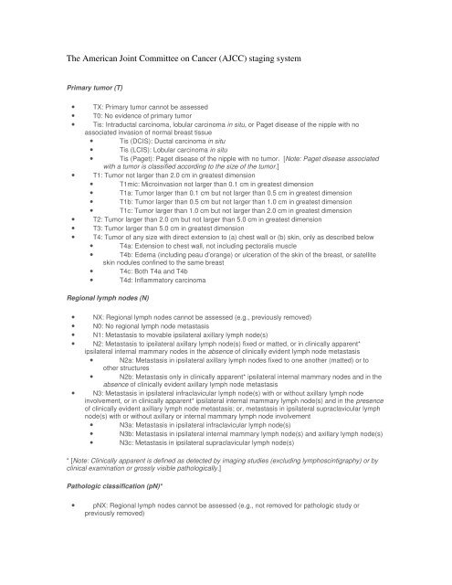 The American Joint Committee on Cancer (AJCC) staging system