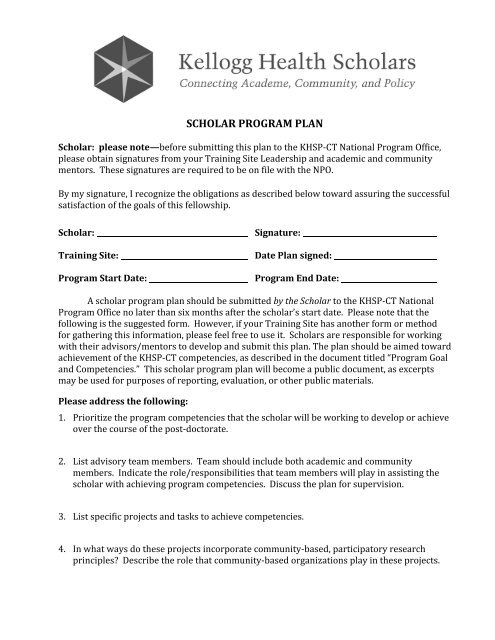 SCHOLAR PROGRAM PLAN - Kellogg Health Scholars Program