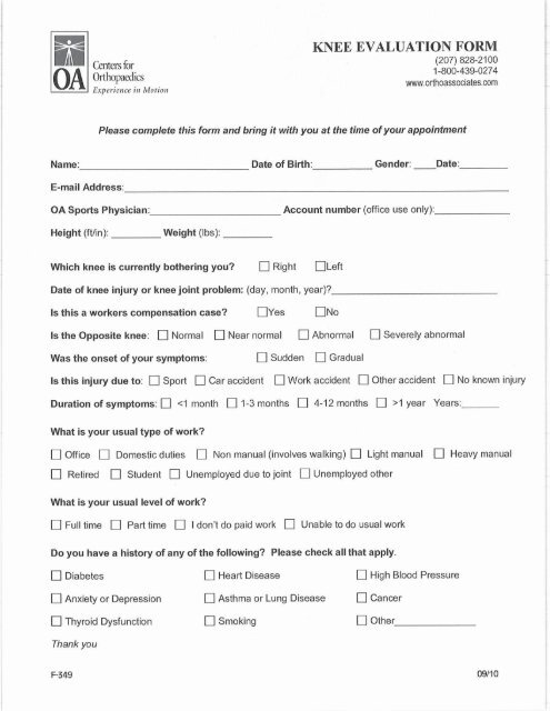 b 4 KNEE EVALUATION FORM