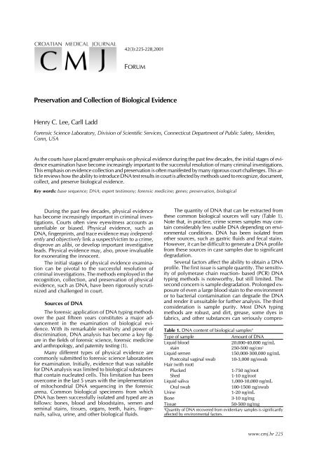 Preservation and Collection of Biological Evidence