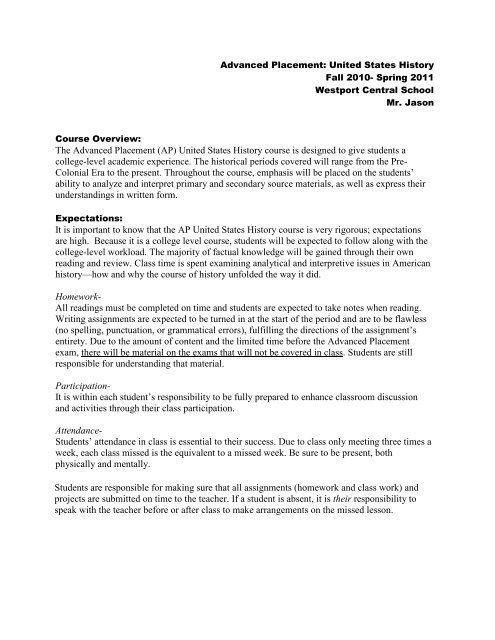 Advanced Placement: United States History - Westport Central School