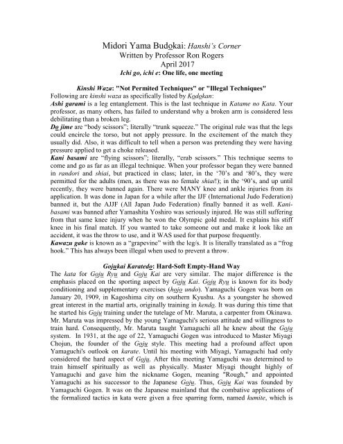 Midori Yama Budokai: Hanshi's Corner