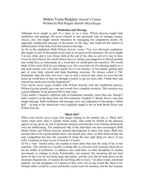 Midori Yama Budokai: Hanshi's Corner