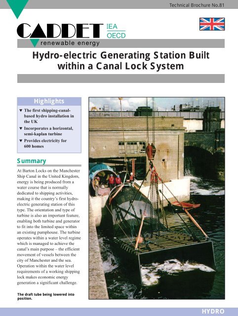 Hydro-electric Generating Station Built within a Canal Lock System
