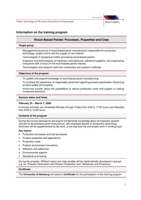 Information on the training program Wood-Based Panels: Processes ...