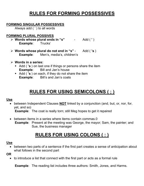 RULES FOR FORMING POSSESSIVES